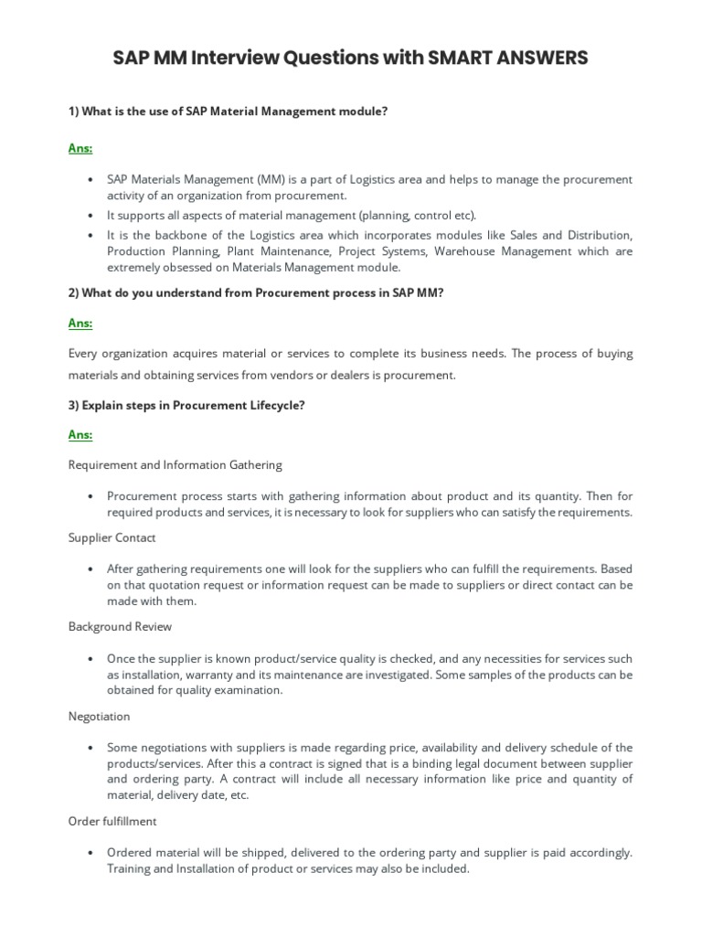 Sap MM Interview Q A | PDF | Request For Proposal | Valuation (Finance)