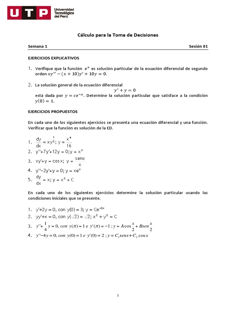 S01 - Resolver Ejercicios | PDF | Ecuaciones | Ecuaciones diferenciales