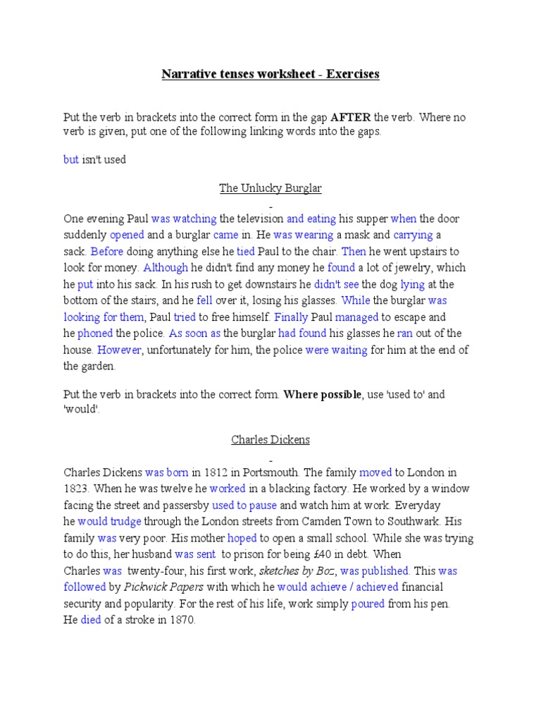 Past Tense Narrative Exercises | PDF | Art | Mystery, Thriller & Crime ...