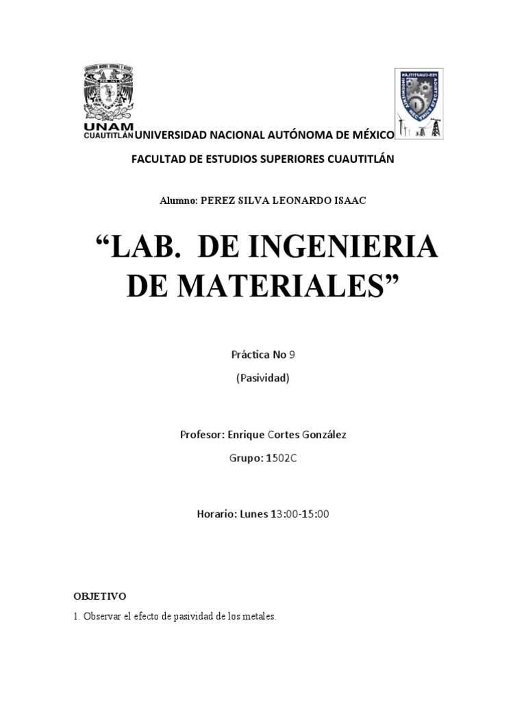Práctica 9 | Descargar gratis PDF | Química | Materiales