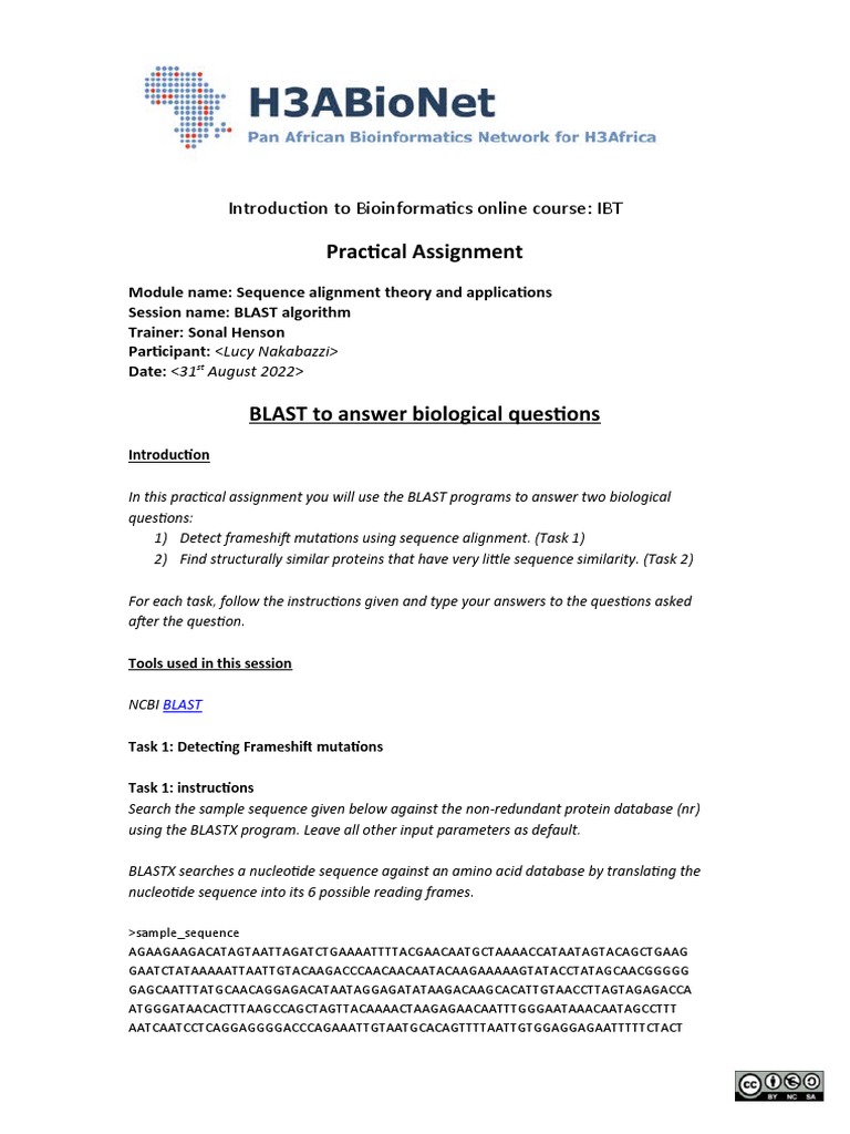 Module 3 Session.3 Updated Practical Assignment 2022 Lucy Nakabazzi | PDF | Sequence Alignment ...
