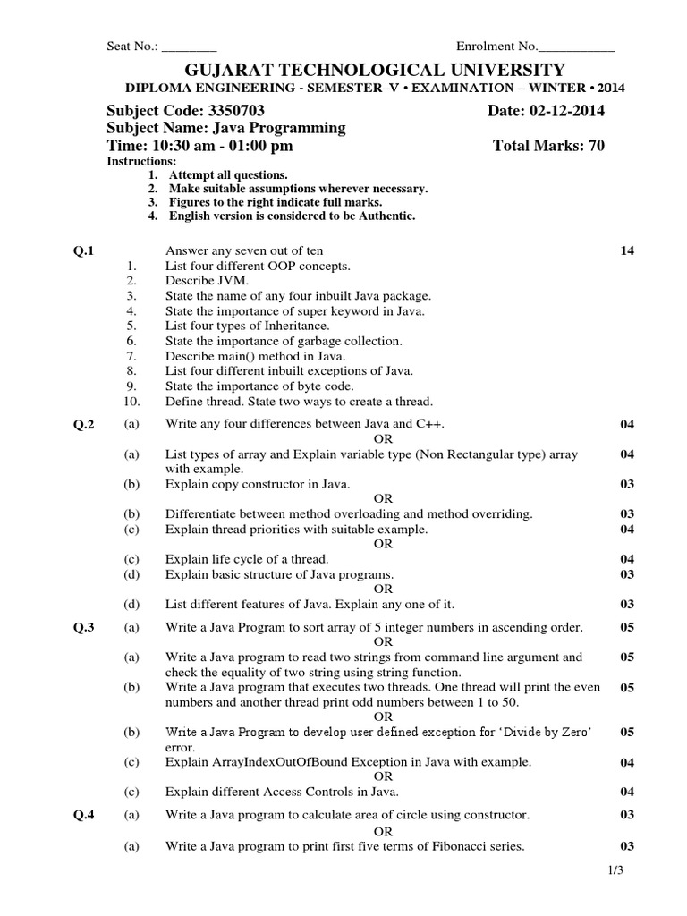 Java Programming Exam Paper 2014 | PDF | Java (Programming Language ...