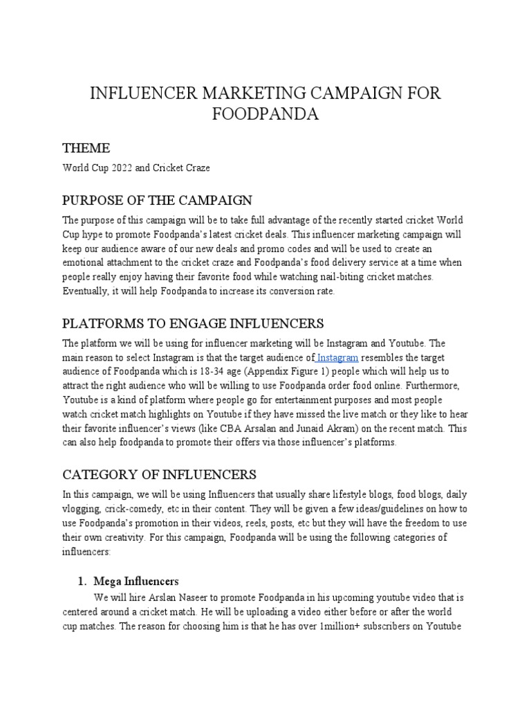 Influencer Marketing Campaign For Foodpanda | PDF | You Tube | Mass Media