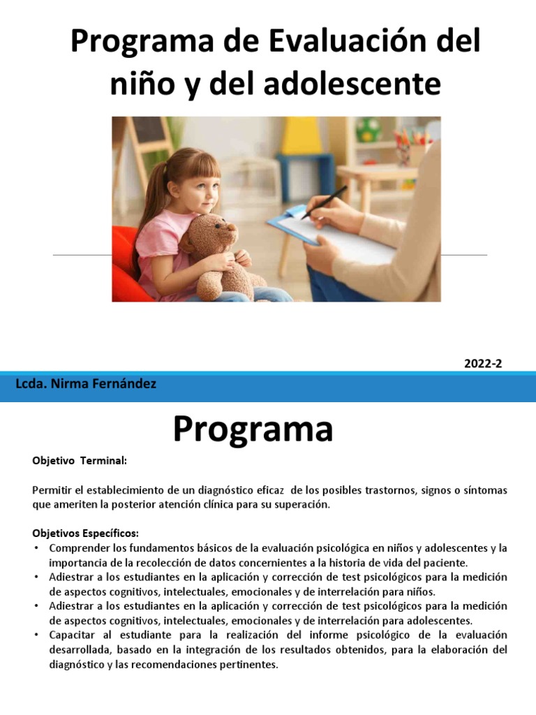 Programa de Evaluación Del Niño y Del Adolescente: Lcda. Nirma Fernández | PDF | Sicología ...