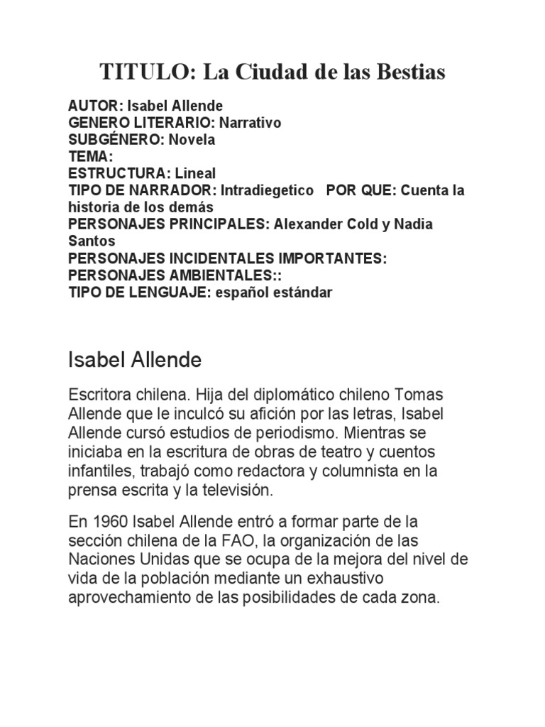 TITULO: La Ciudad de Las Bestias: Isabel Allende | PDF | Ficción general