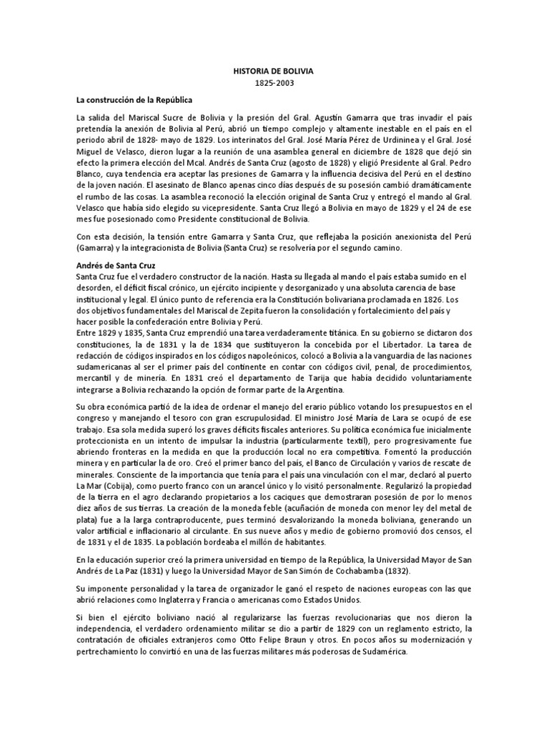 Historia de Bolivia: 1825-2003 | PDF | Bolivia | Perú