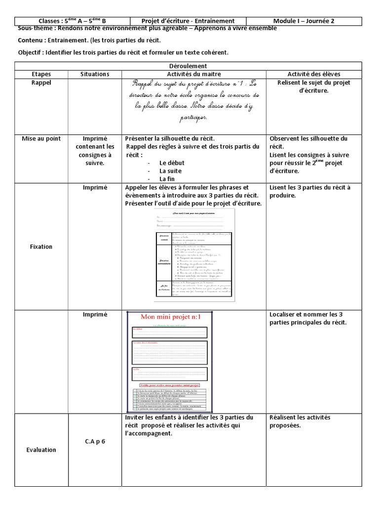 Projet d'Écriture : Récit en 3 Parties | PDF