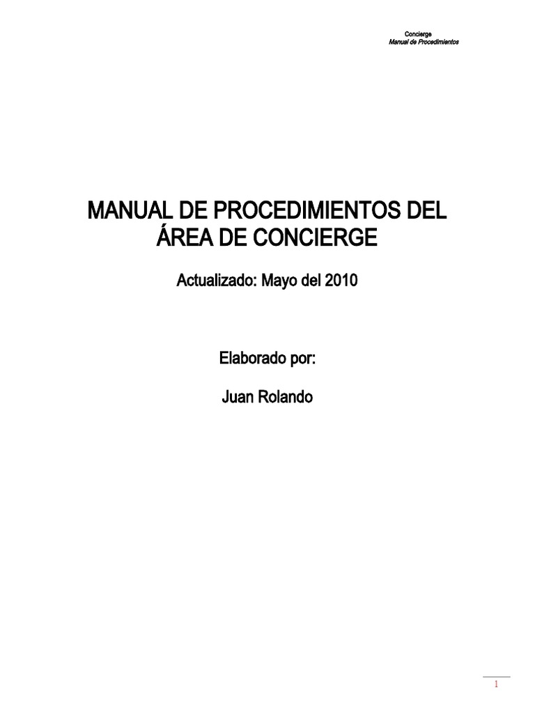 Manual Concierge (Final) | PDF | Hotel | Ascensor