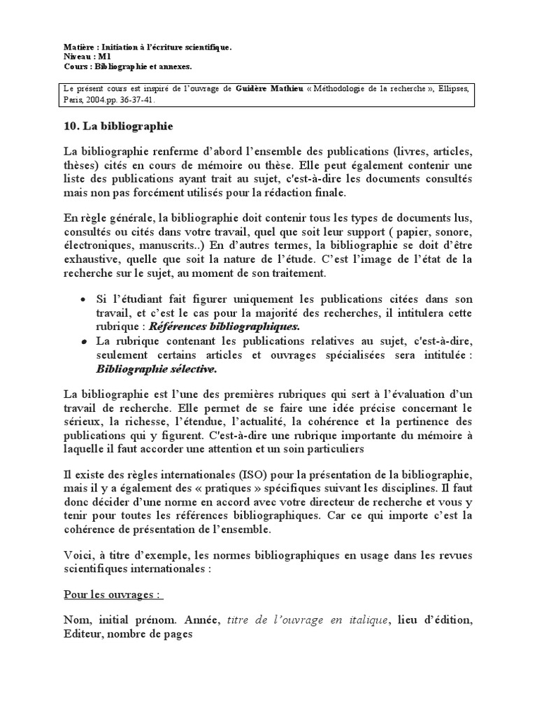 Bibliographie et annexes en mémoire | PDF | Bibliographie | Document