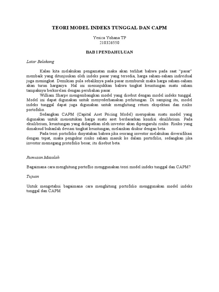 Menghitung Portofolio Menggunakan Teori Model Indeks Tunggal dan CAPM | PDF