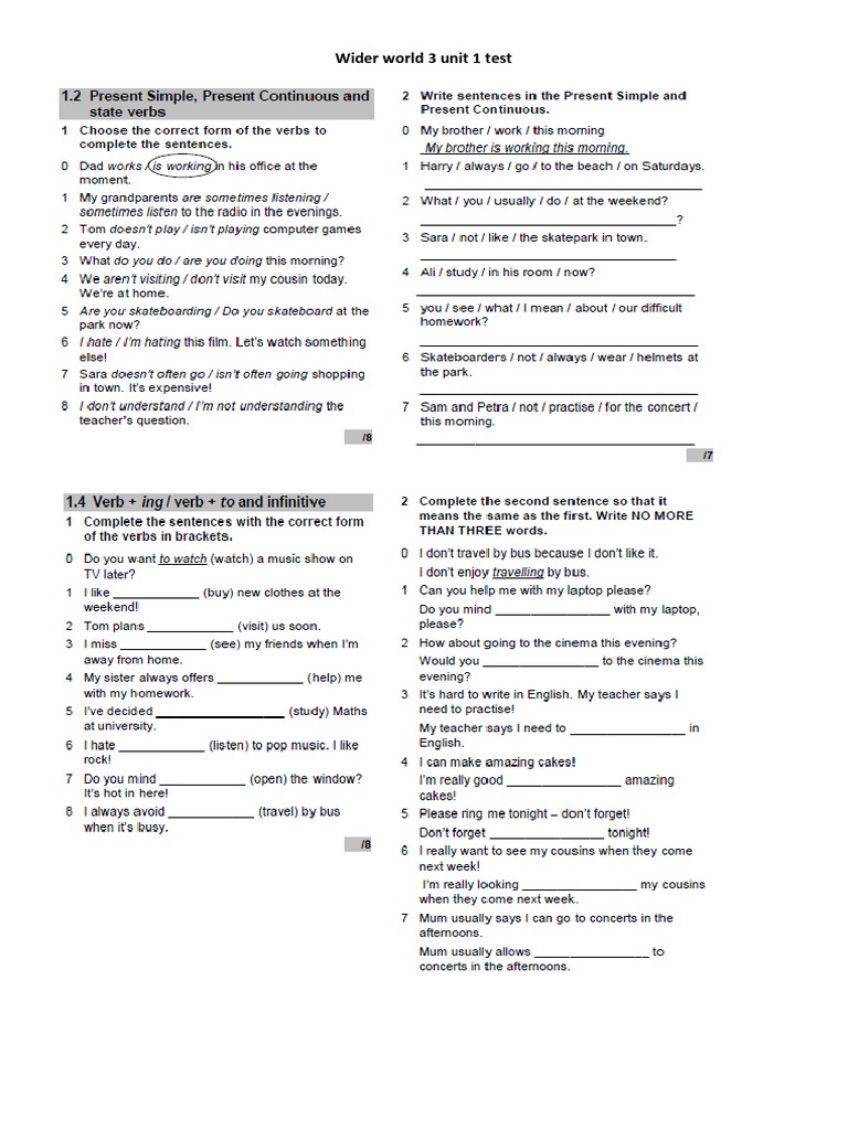 Wider World 3 Unit 1 Test | PDF