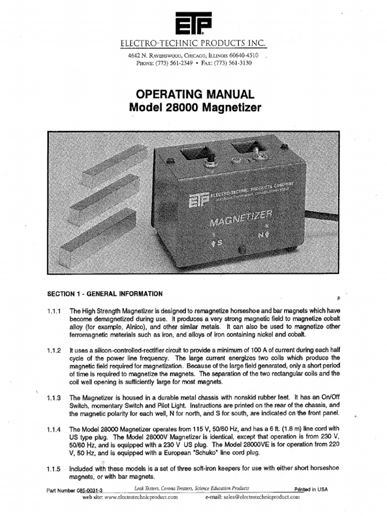 ETP Magnetizer Instructions | PDF