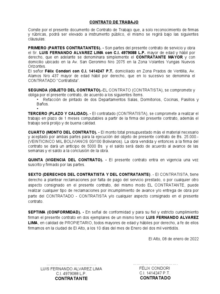 Contrato de Trabajo de Mano de Obra en Construccion | PDF | Finanzas y dinero | Derecho