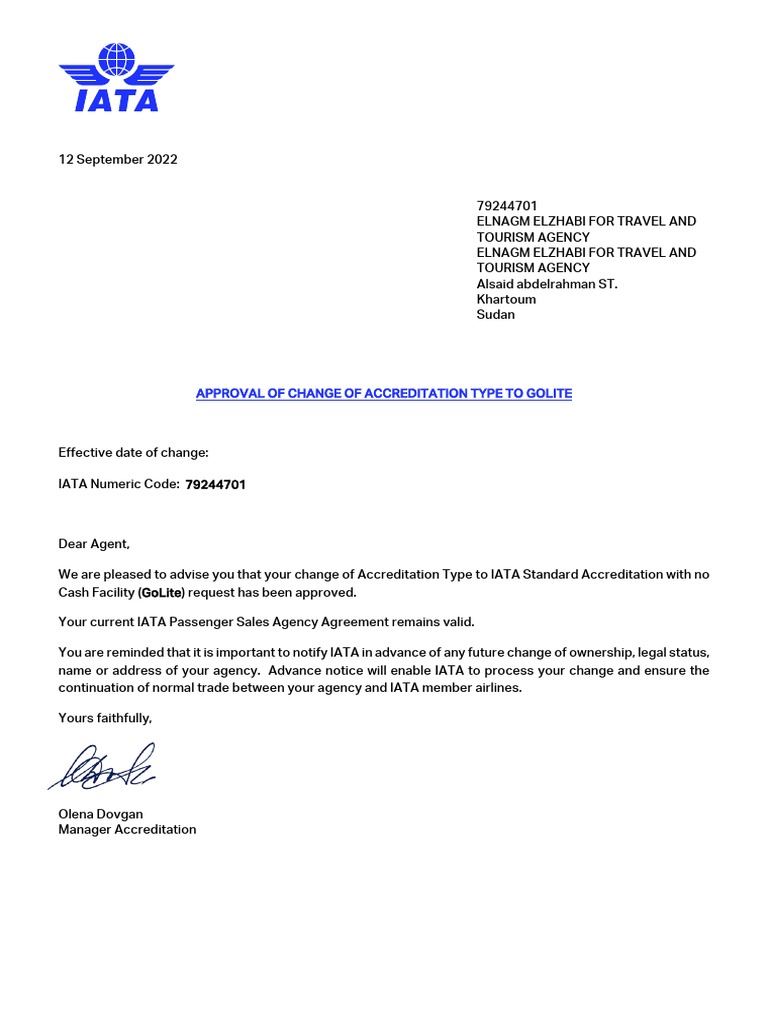 Mad Approval Letter Pax - Change of Accreditation Type To Golite en ...
