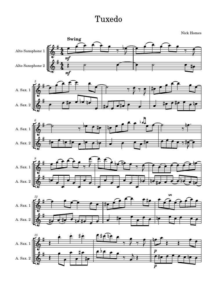 Tuxedo - Jazz Duet | Download Free PDF | Saxophone | American Styles Of Music