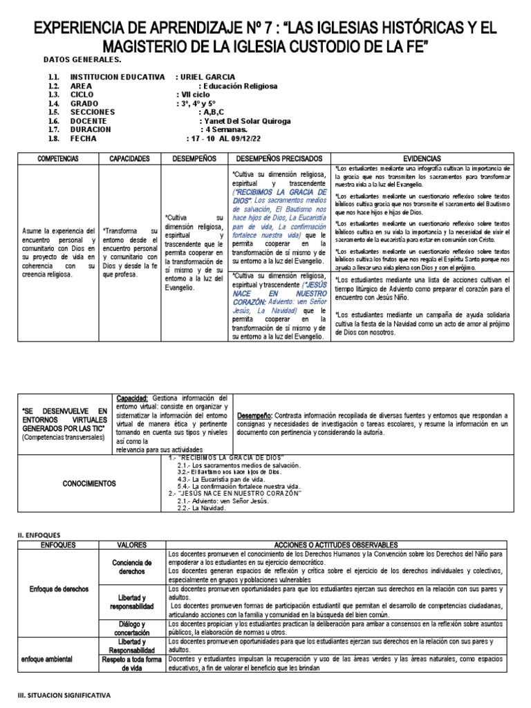 EXPERIENCIA DE APRENDIZAJE #7 VII Ciclo | PDF | Sacramentos | eucaristía