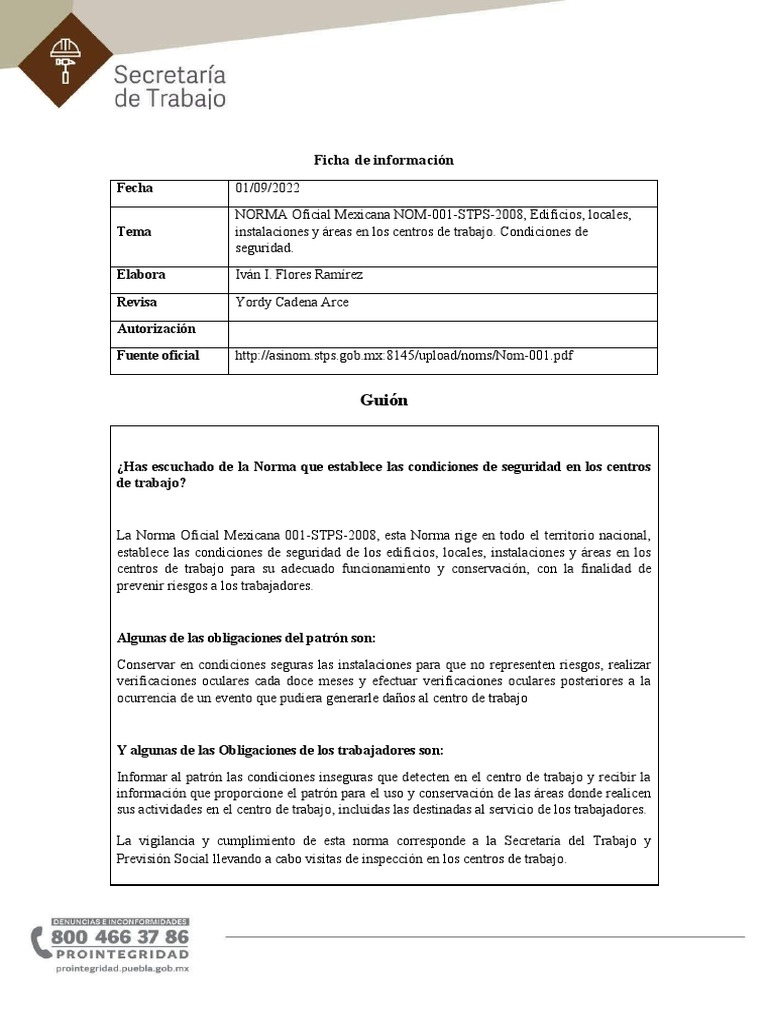 Norma Oficial Mexicana 001-STPS-2008 DGIT | PDF