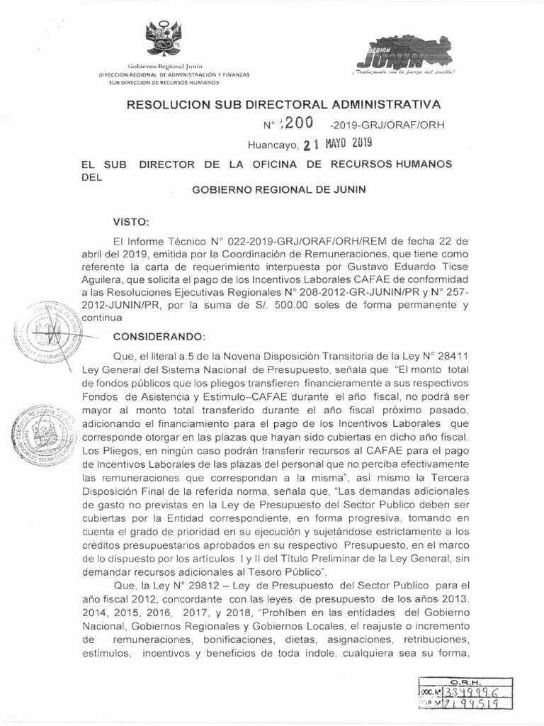 Resolucion Sub Directoral Administrativa N 200-2019-Grj Oraf Orh | Descargar gratis PDF ...