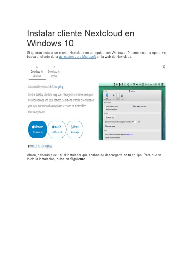 Instalar Cliente Nextcloud en Windows 10 | PDF | Servidor proxy | Servidor (Computación)