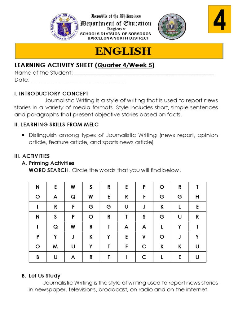 Las Eng4 (Q4W5) | PDF | News | Newspapers Las Eng4 (Q4W5) | PDF | News | Newspapers