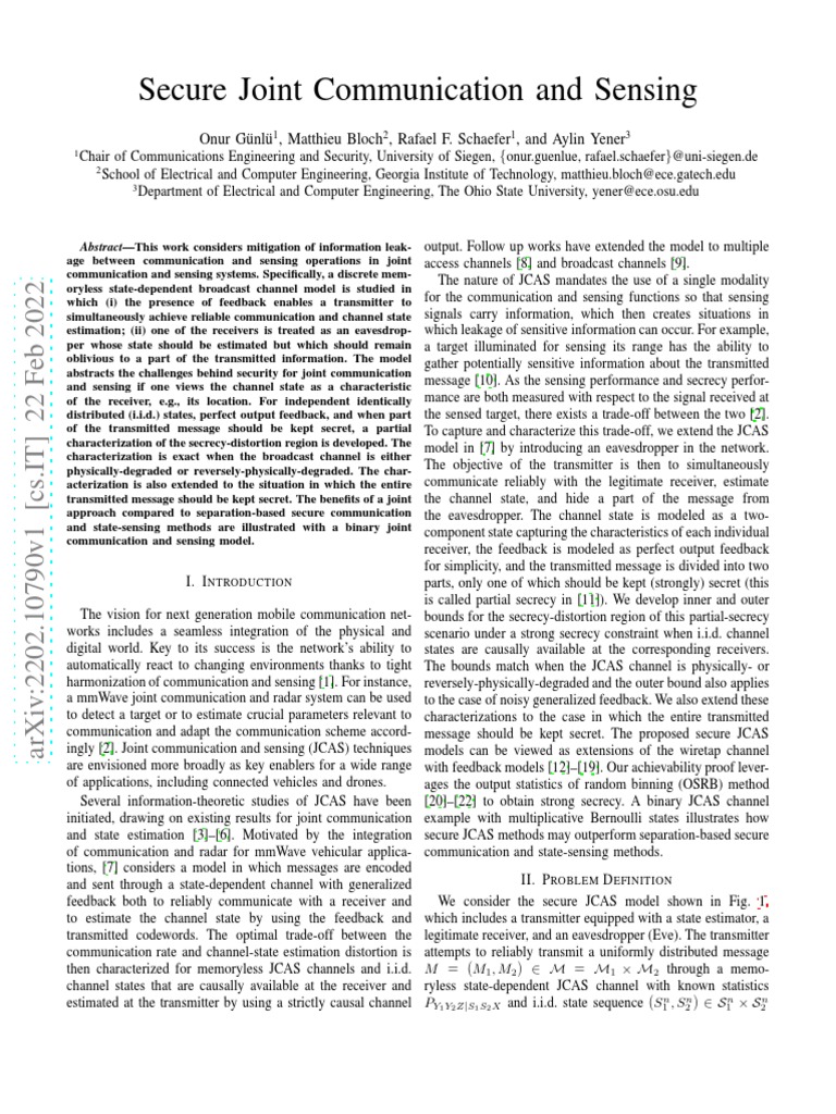 Secure Joint Communication and Sensing | PDF | Communication | Theorem