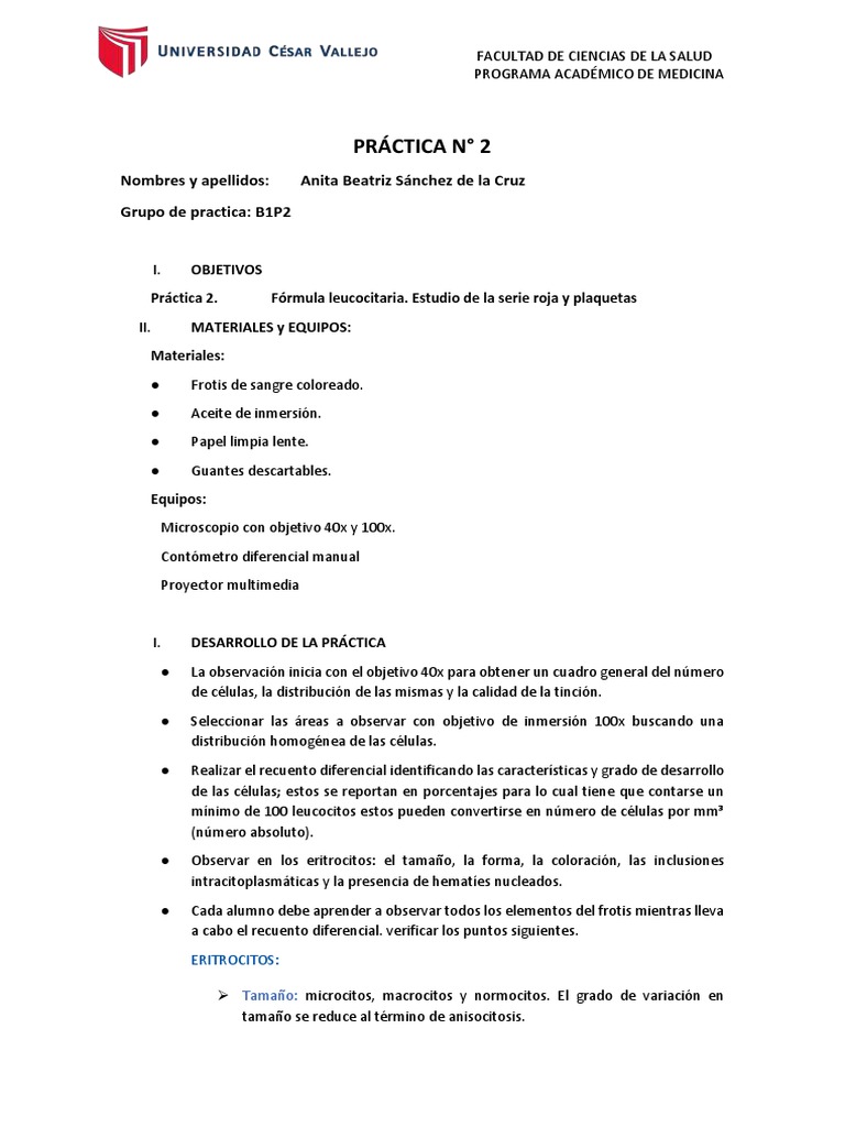 Análisis de Sangre: Práctica de Hemograma | PDF | Leucocito | Plaqueta