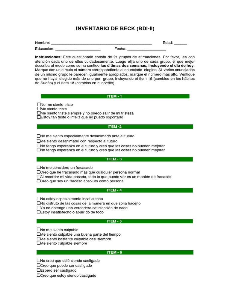 Inventario BDI-II Beck | PDF