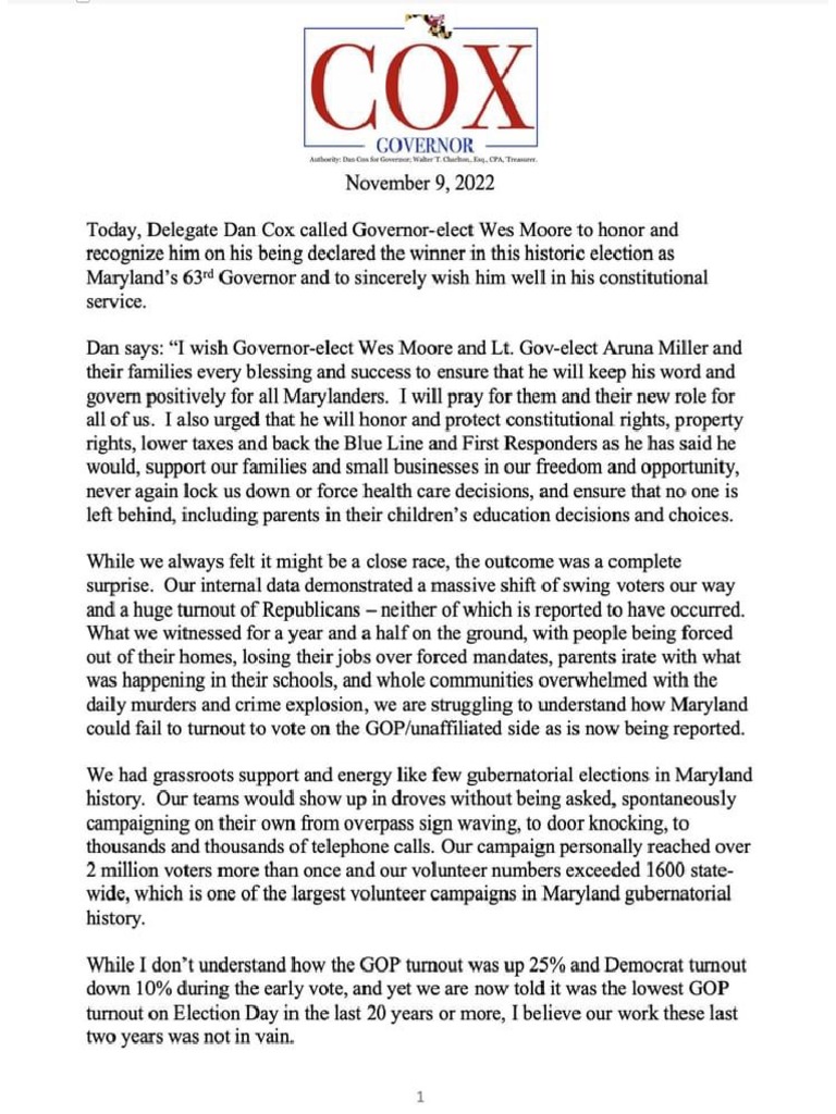 Dan Cox Consession Letter 110922 | PDF