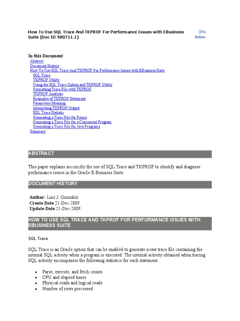 How To Use SQL Trace and TKPROF For Performance Issues With EBusiness ...