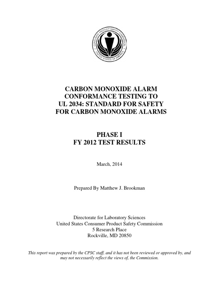 Carbon Monoxide Alarm Conformance Testing To Ul 2034: Standard For ...