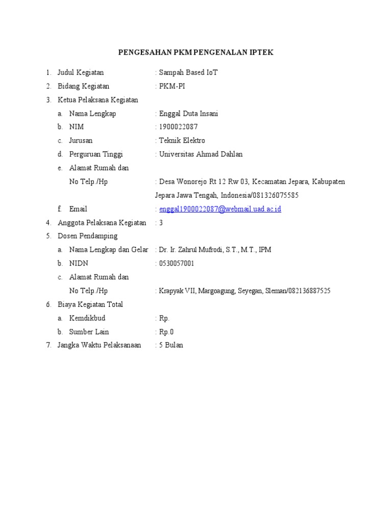 Pengesahan PKM Pi | PDF