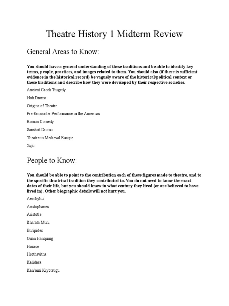 Theatre History Midterm Guide | PDF | Theatre | Tragedy