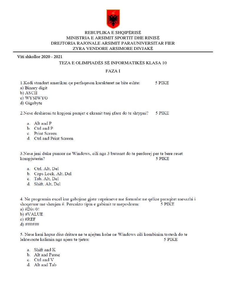 Olimpiada Tik 10 | PDF