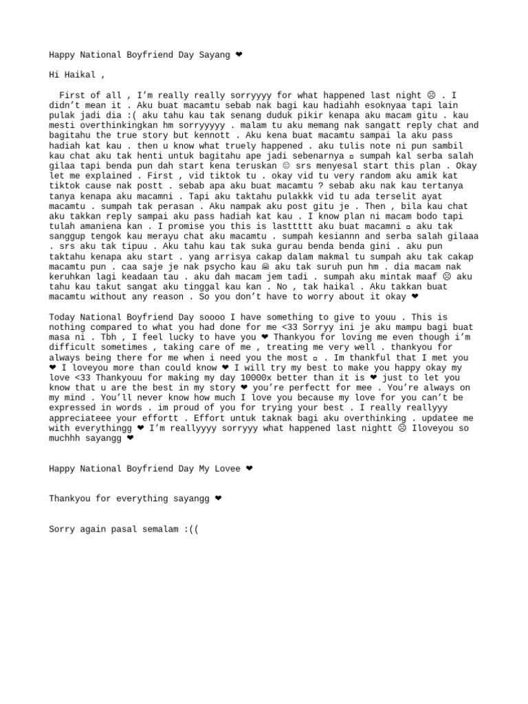 National Boyfriend Day Apology Note | PDF
