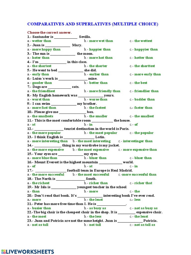 Comparative - Superlative Multiple Choice | PDF