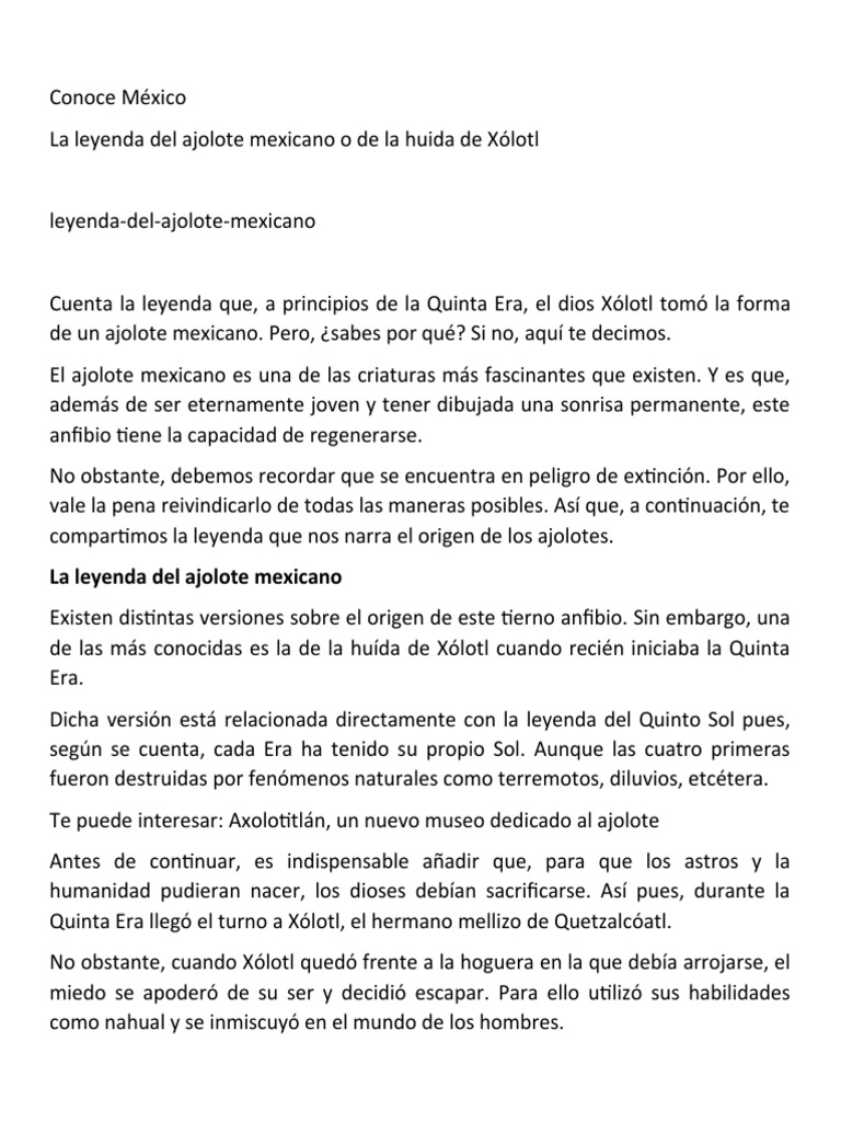 Leyenda Del Ajolote | PDF