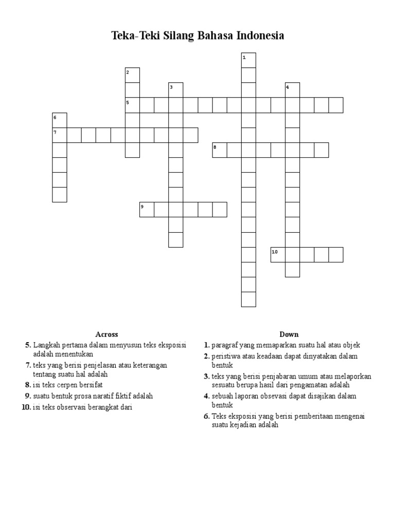 Teka Teki Silang Bahasa Indonesia10 | PDF