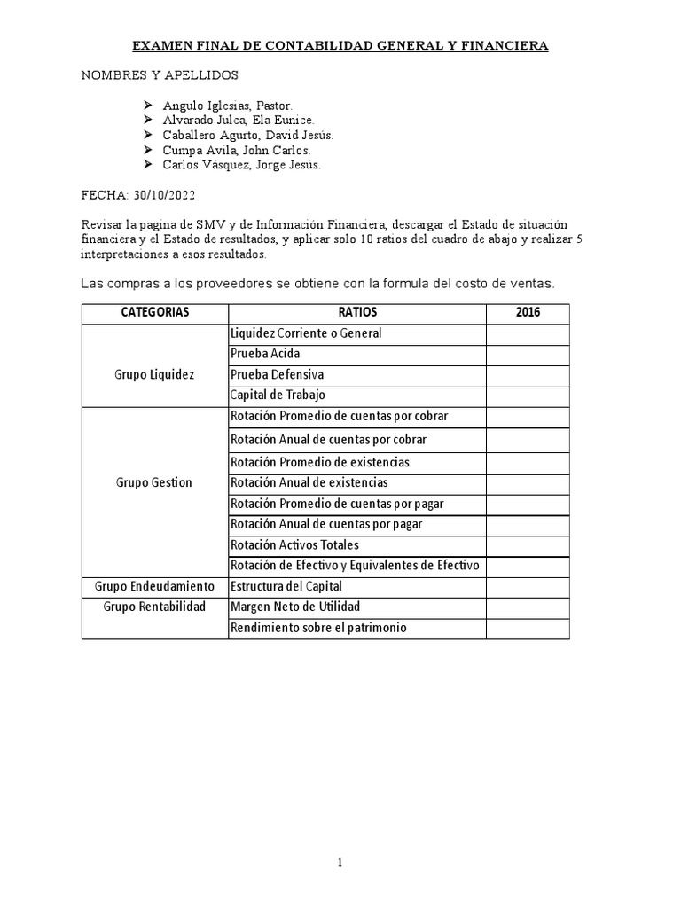Examen Final Conta | PDF | Liquidez de mercado | Deuda