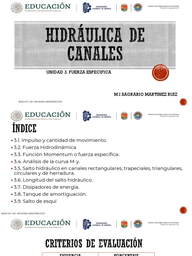 Fuerza Específica y Saltos Hidráulicos | PDF | Ingeniería | Dinámica de ...