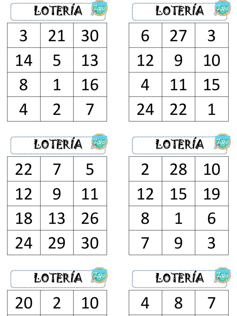 Lotería y Rifa del 1 al 30 para Imprimir | PDF