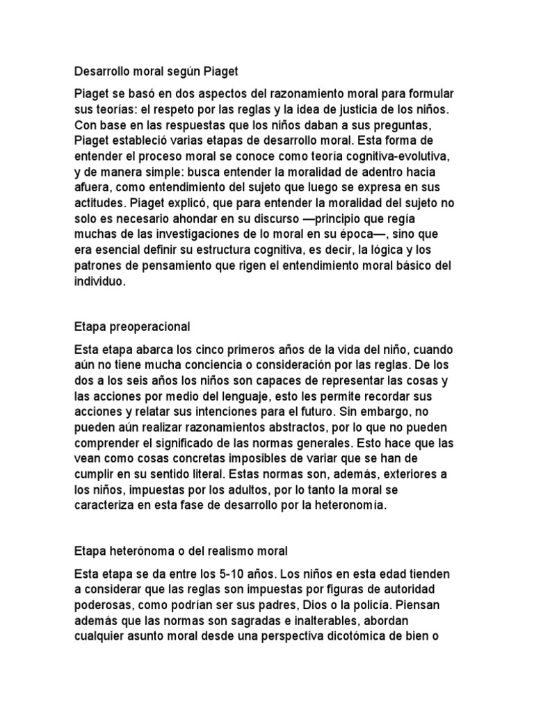 Desarrollo Moral Según Piaget | PDF | Ciencias del comportamiento ...