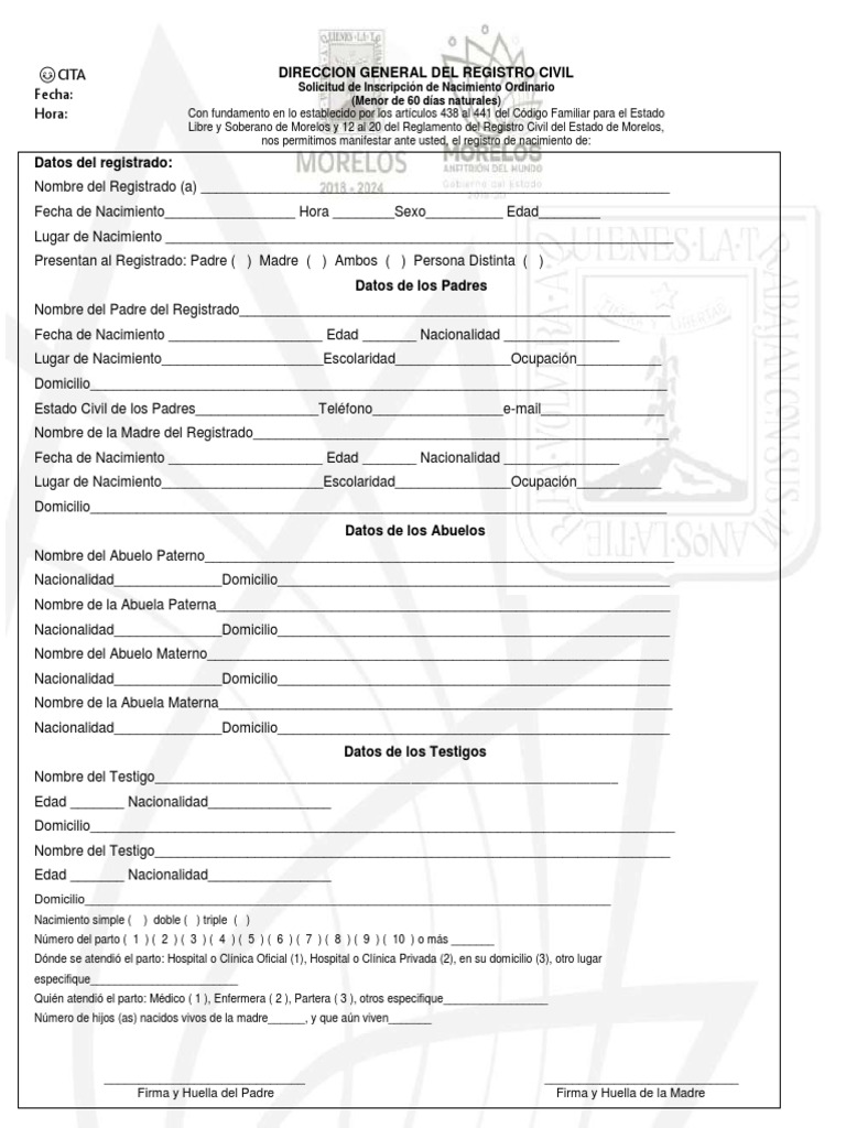 Solicitud Inscripcion Nacimiento Ordinario | PDF | Certificado de nacimiento | Instituciones ...