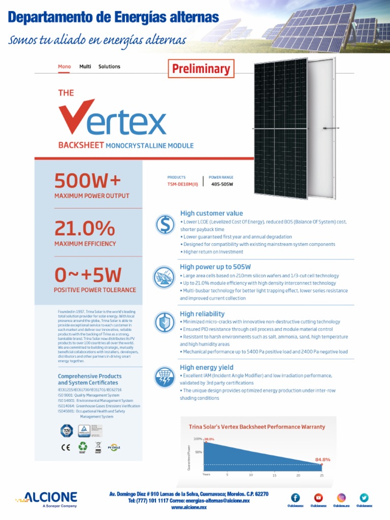 Ficha Técnica Trina Solar 500W | PDF