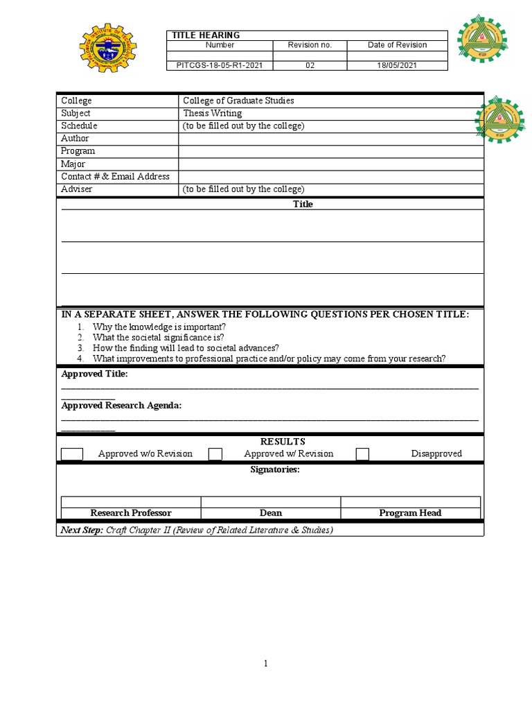 Title Hearing Form | Download Free PDF | Teaching Method | Learning