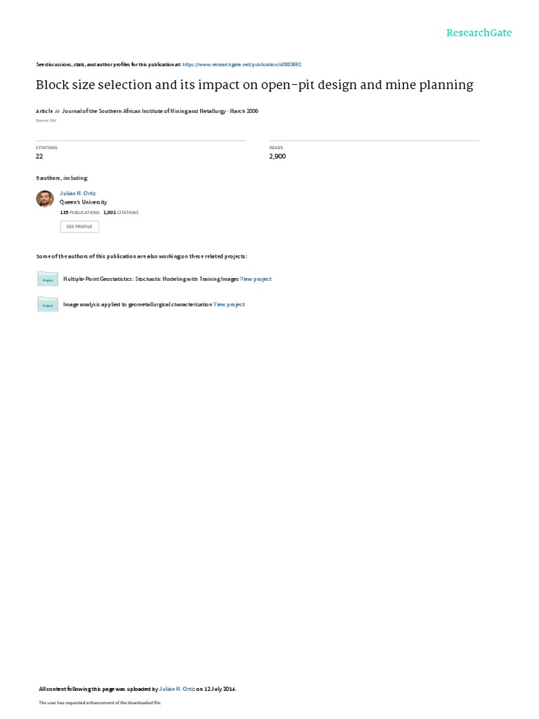 Block Size Selection and Its Impact On Open-Pit Design and Mine Planning | PDF | Mining | Net ...