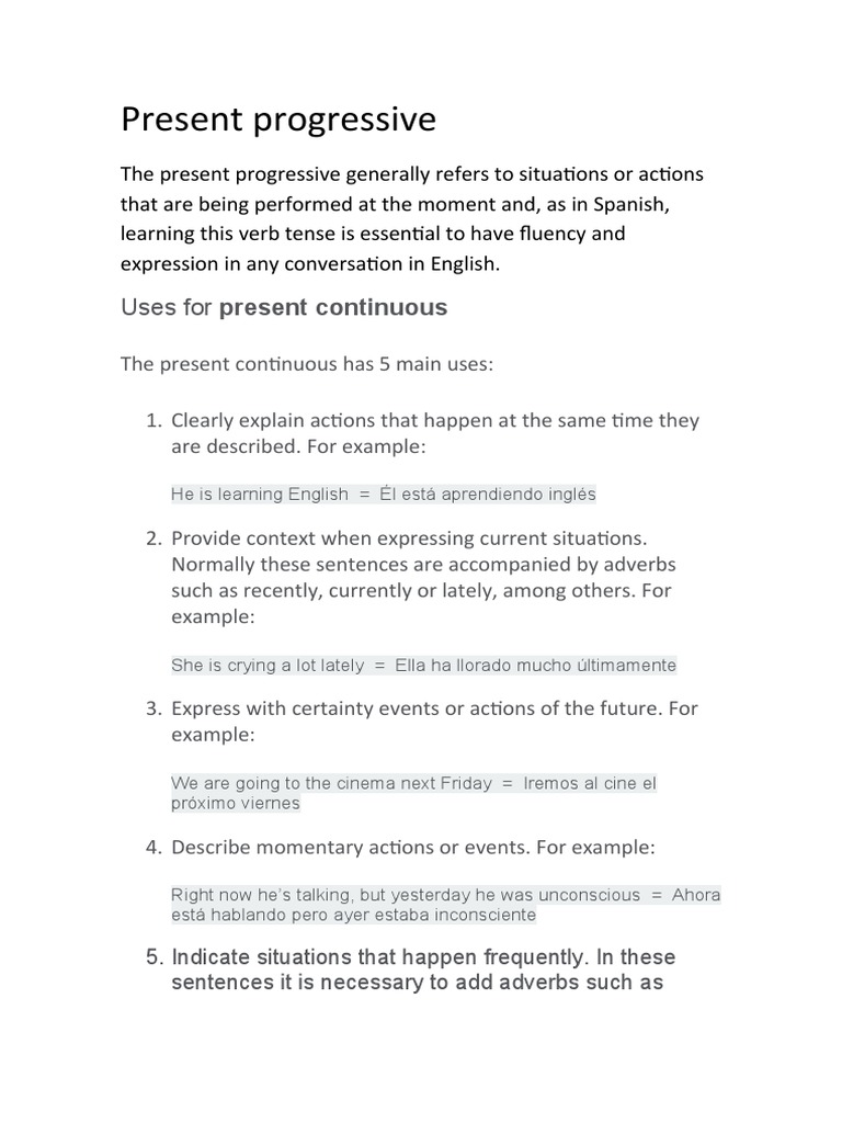 Present Progressive | PDF | Stress (Linguistics) | Linguistic Morphology