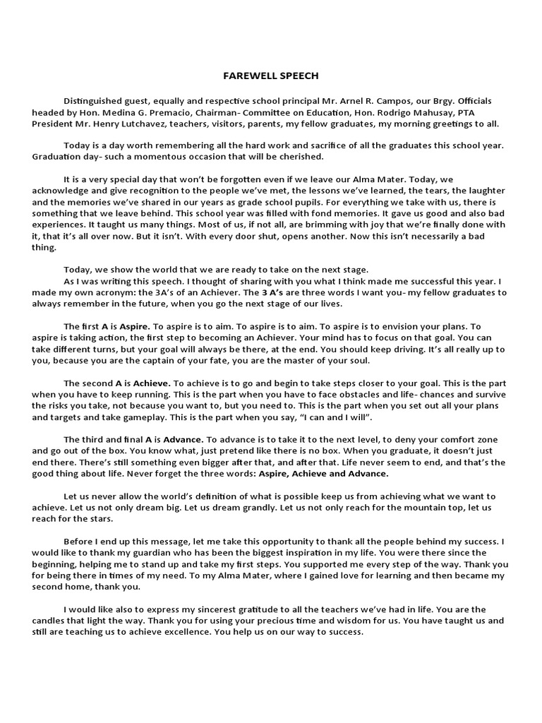Farewell and Welcome Speech for Graduation | PDF