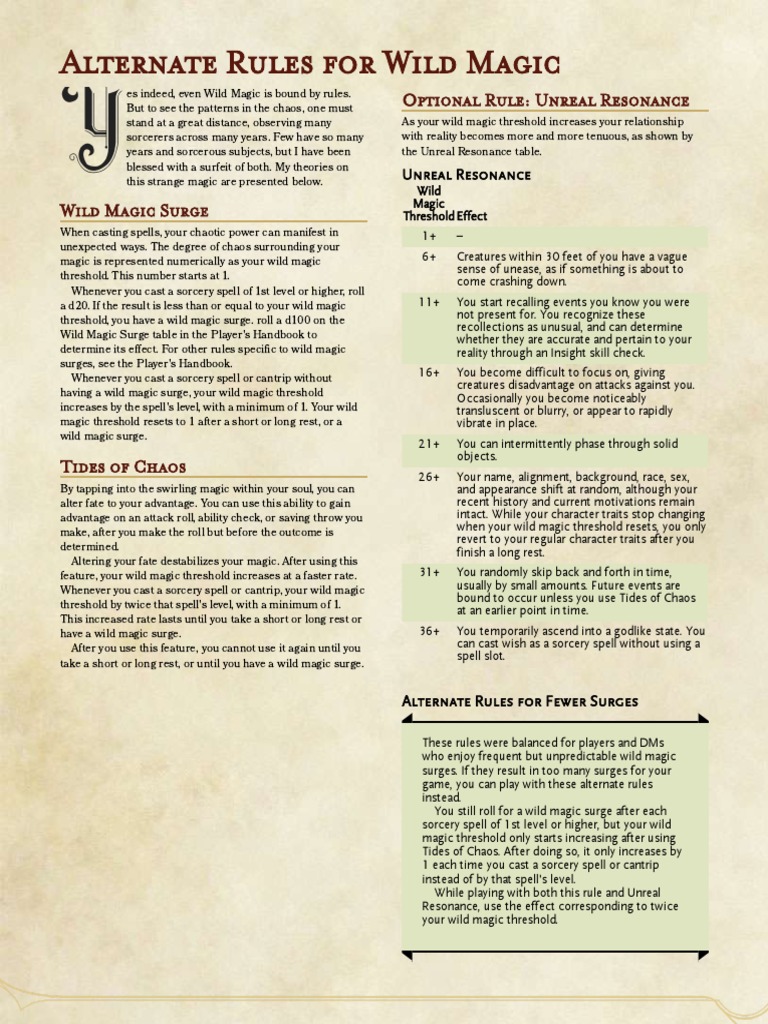Wild Magic Sorcery Rules Guide | PDF | Chaos Theory | Cognitive Science
