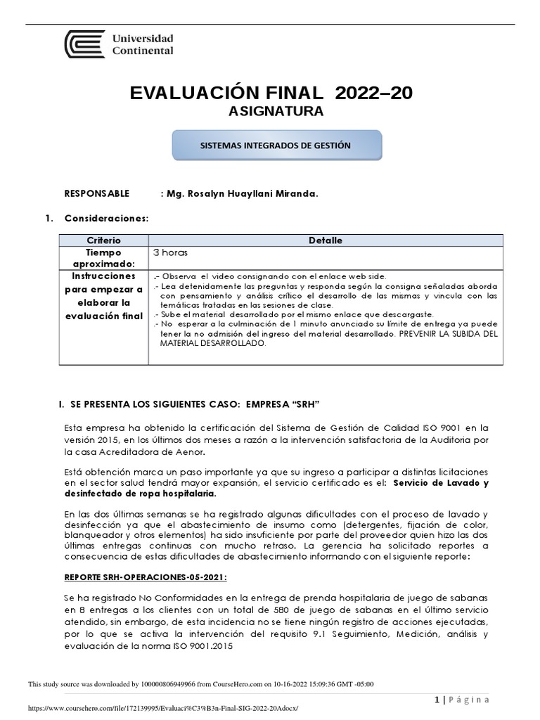 Evaluaci N Final SIG 2022 20A | PDF | Riesgo | Liderazgo