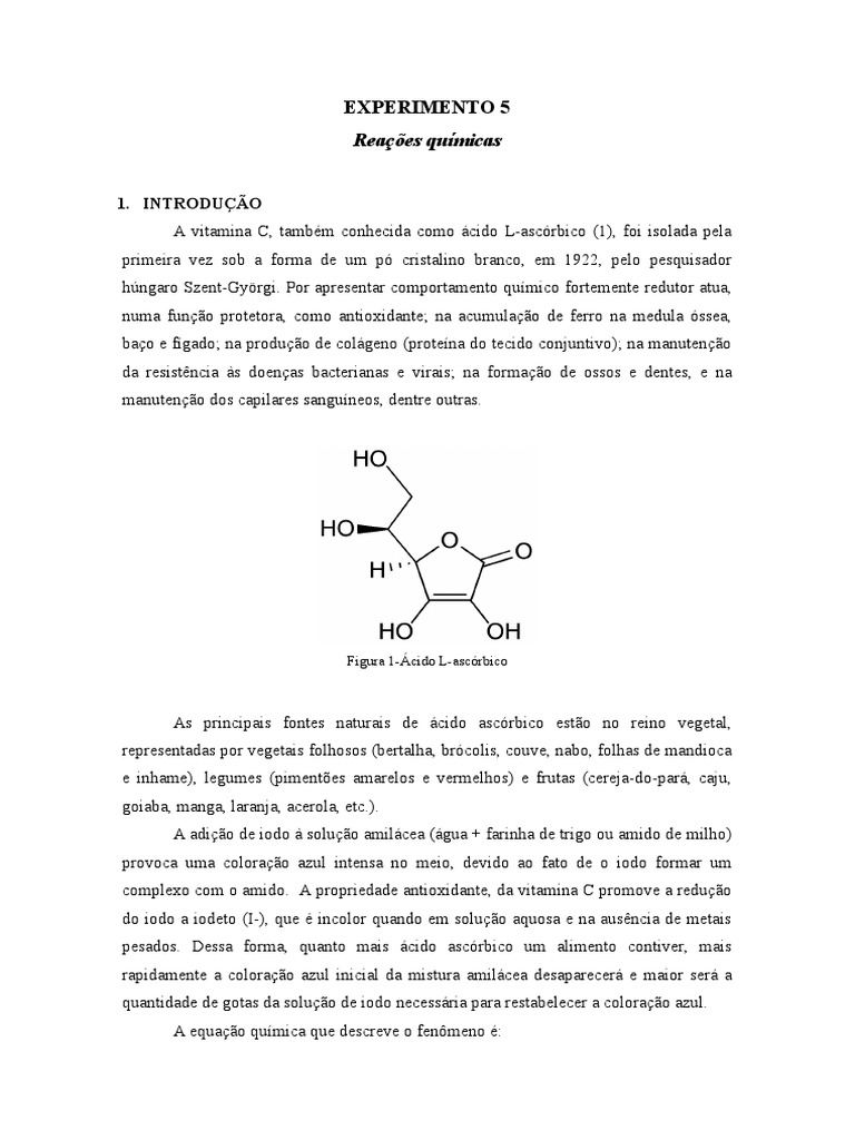 Roteiro de Aula Prática Experimento 5 | PDF | Vitamina | Química